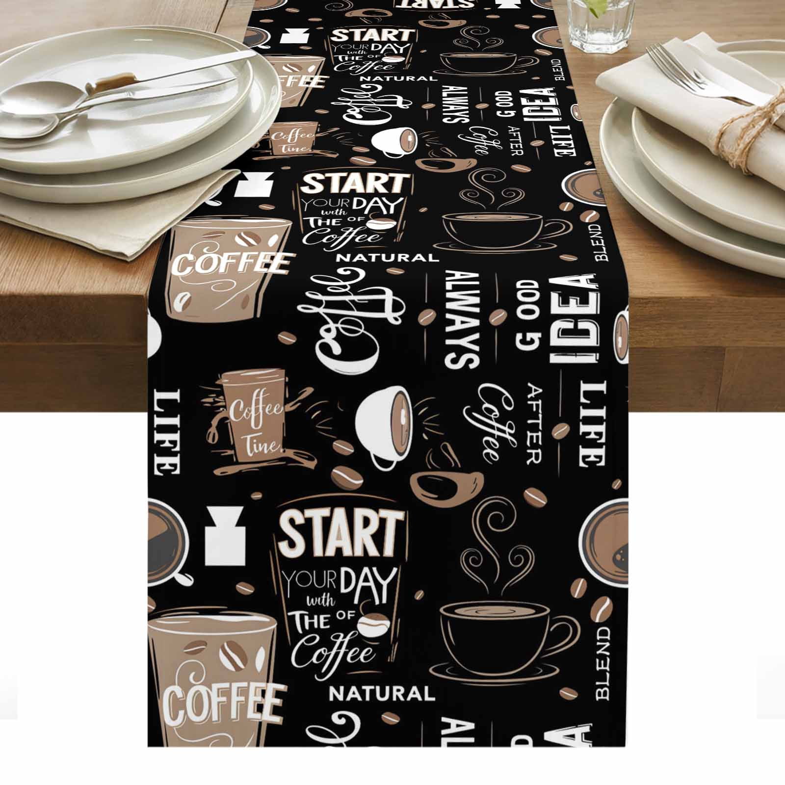 Coffee Black Table Runner - 60 Inch Long, Kitchen Dining Table Runner ...