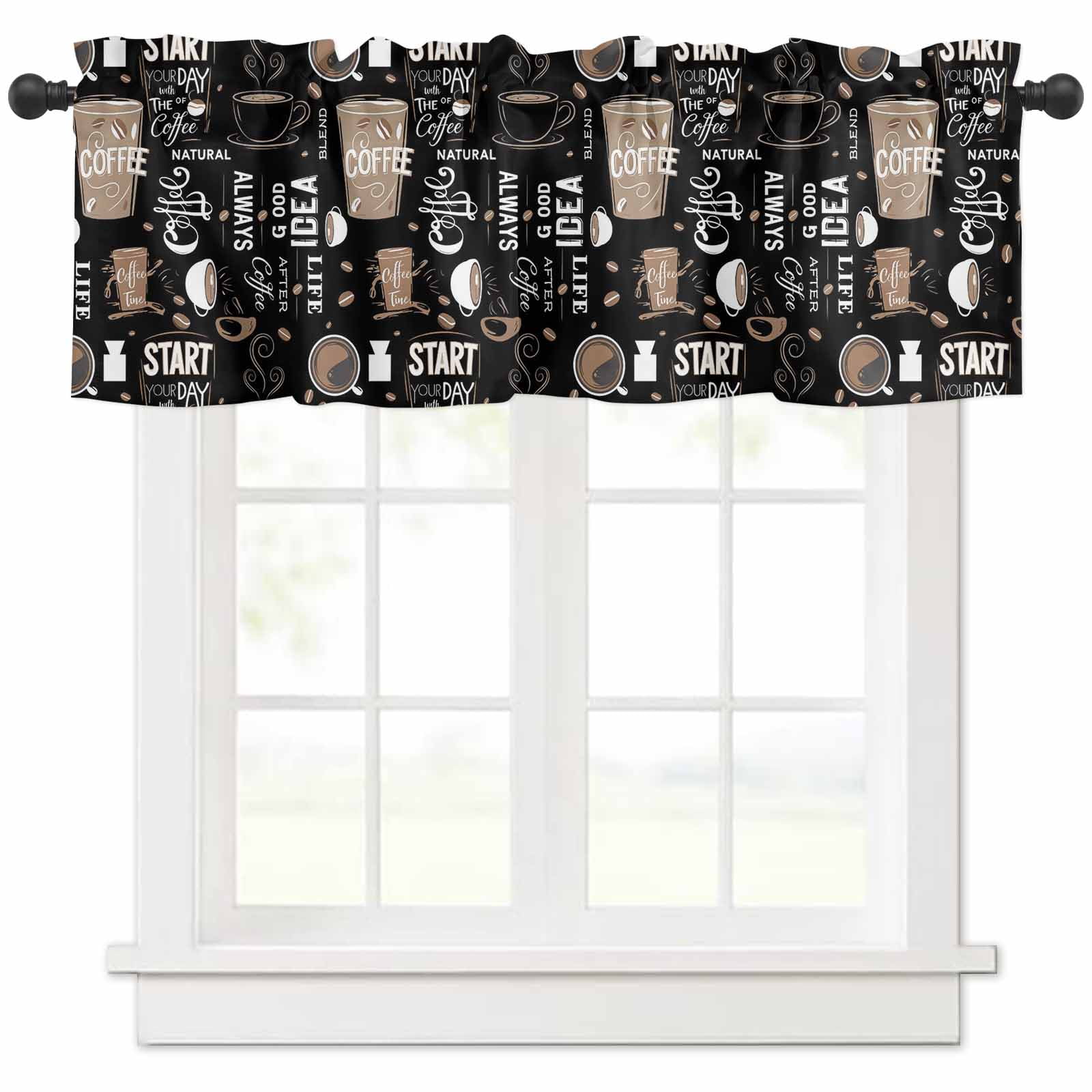 Coffee Black Valances for Windows Farmhouse Kitchen Curtains Valances ...