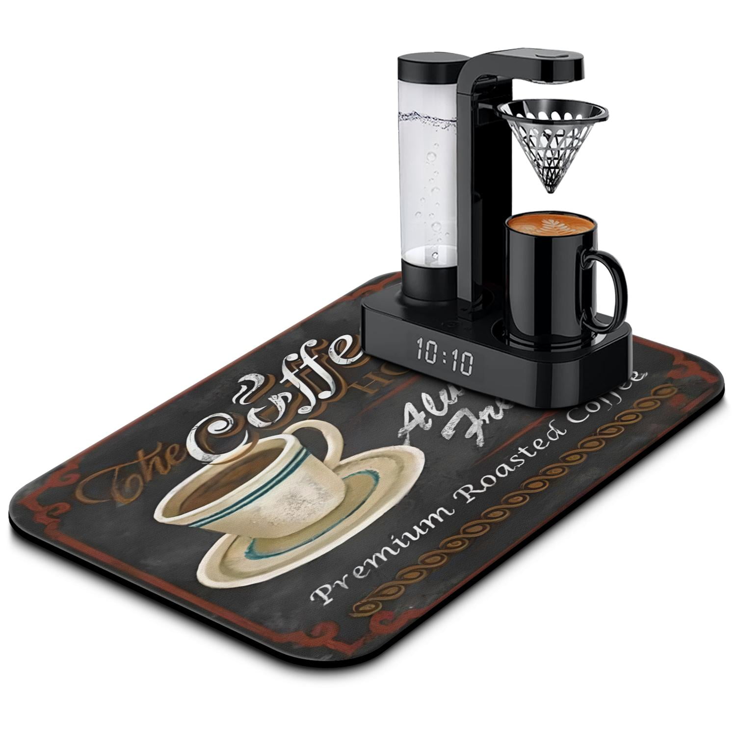 Coffee Black Vintage Pattern Coffee Bar Mat Accessories for Countertop ...