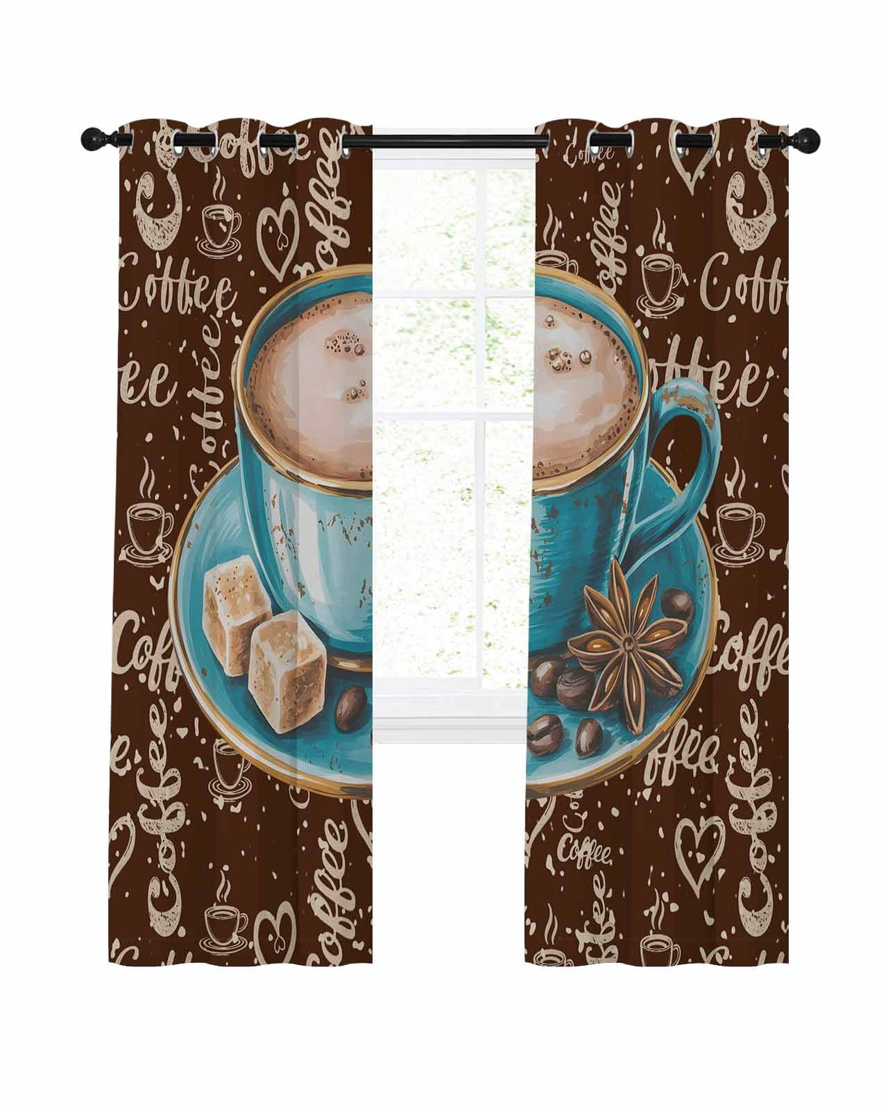 Coffee Blackout Curtains 54 Inches Long for Bedroom, Brown Teal ...