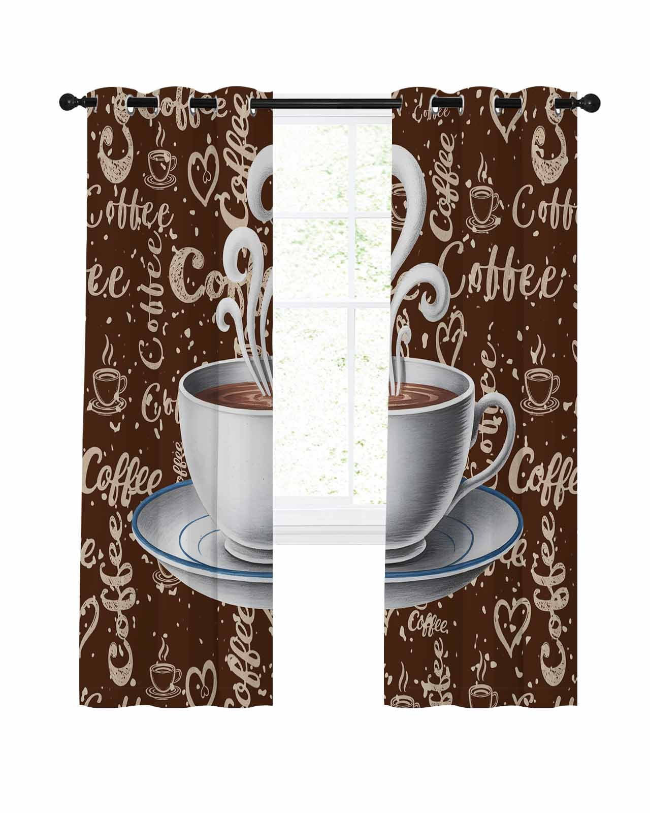 Coffee Blackout Curtains, Light Blocking Print Window Curtains, Vintage ...