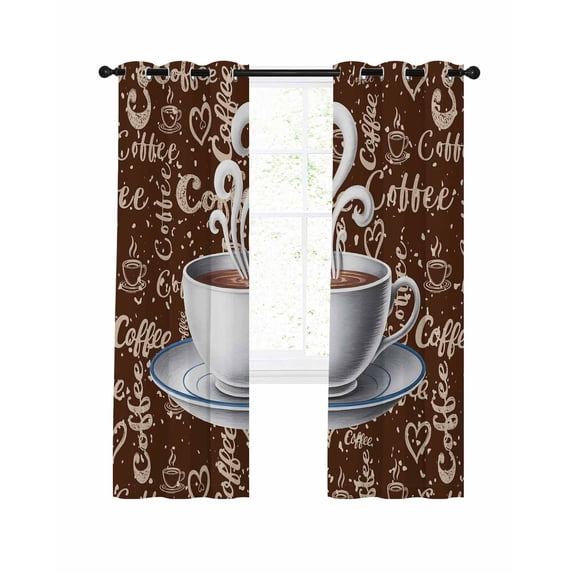 Coffee Blackout Curtains, Light Blocking Print Window Curtains, Vintage ...