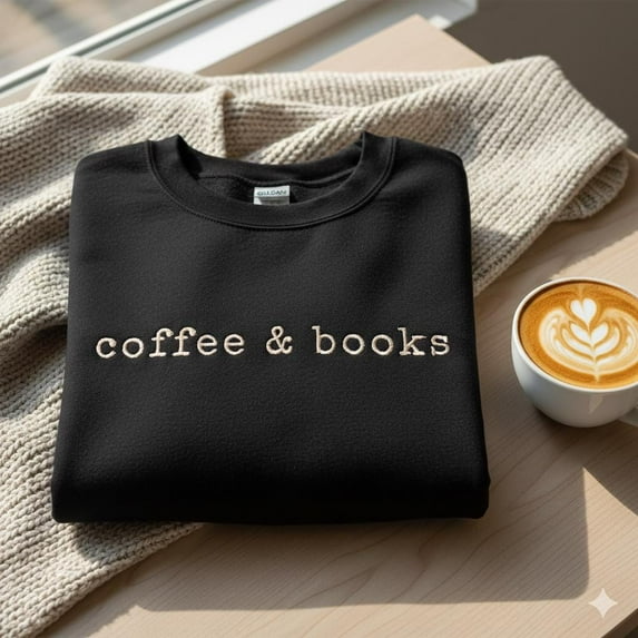 Coffee & Books Shirt: Embroidered Crewneck Sweatshirt, Coffee Lover ...