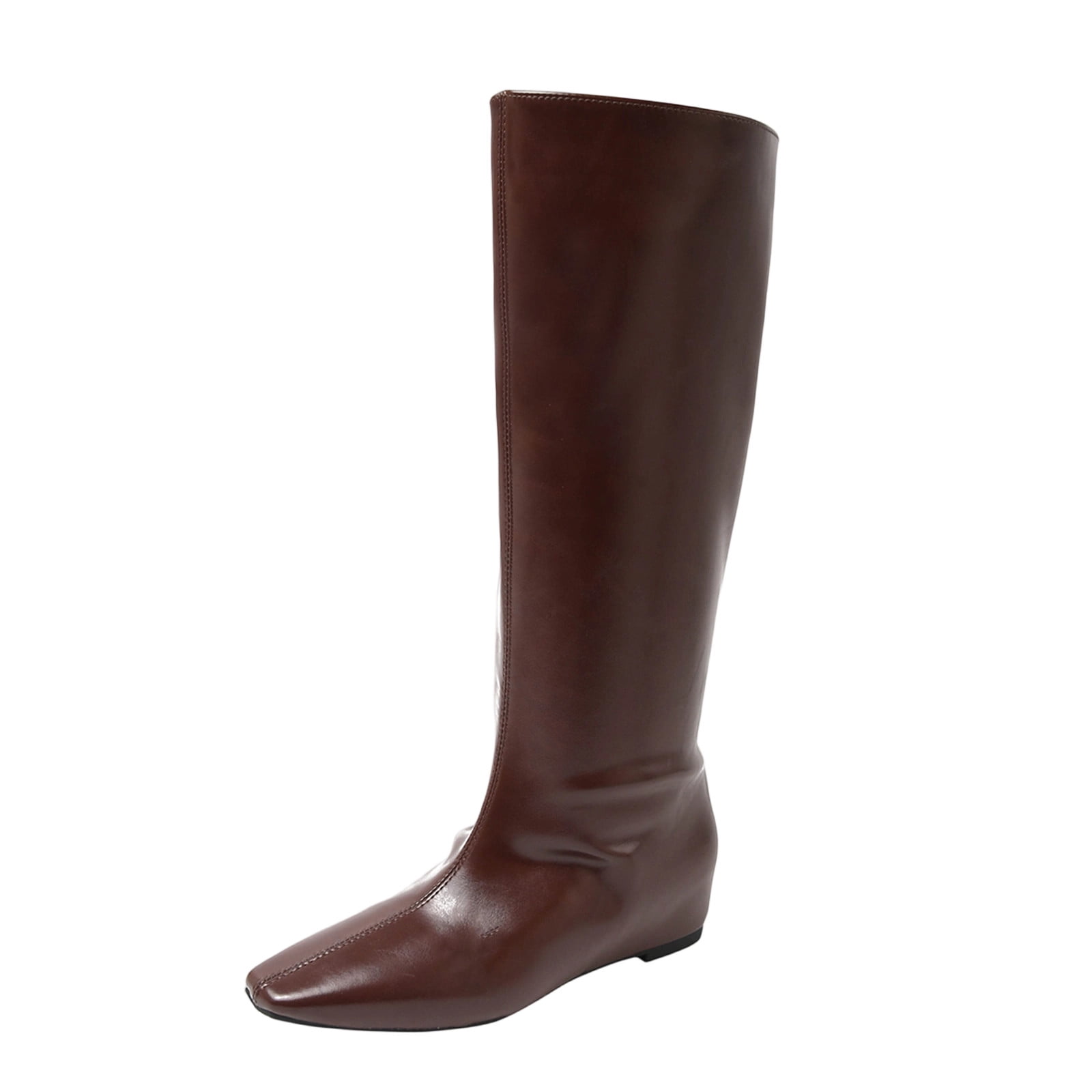 Coffee Boots For Women Low Heel Solid Color Knee High Boots Comfortable ...