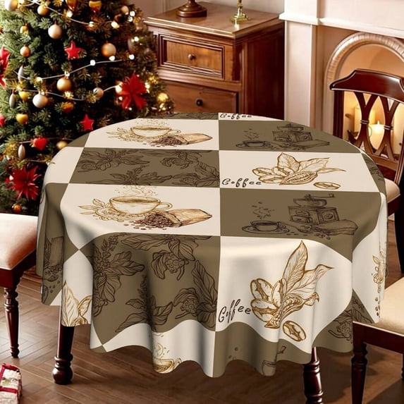 Coffee Botanical Checkerboard Round Tablecloth YX-Round-125cm, Faux ...