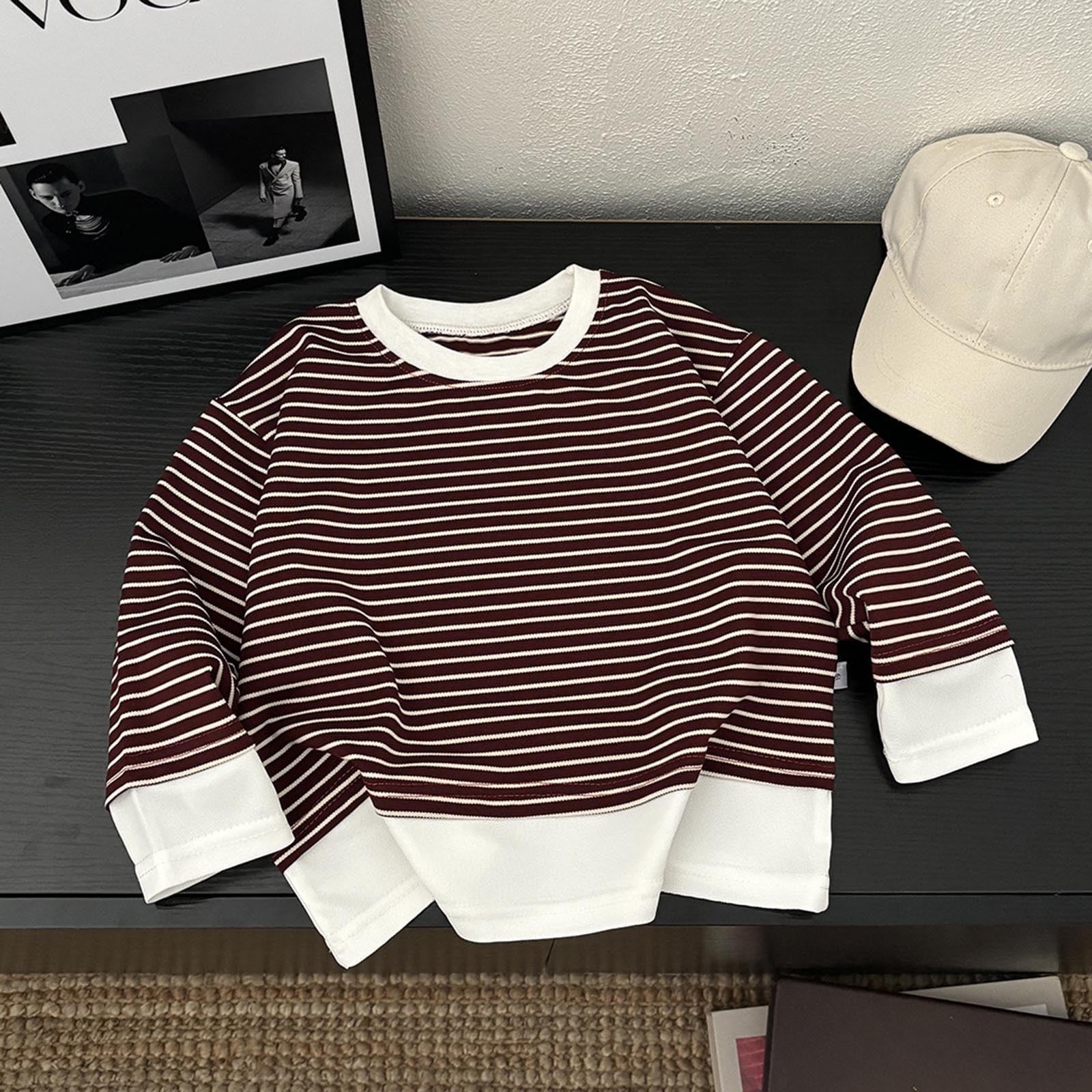 Coffee Boys Long Sleeve Shirt - Striped Two Piece Look Top, Soft ...