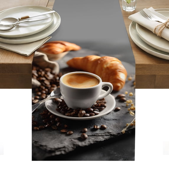 Coffee Bread Cotton Linen Table Runner Modern Hot Coffee Cup Croissant ...