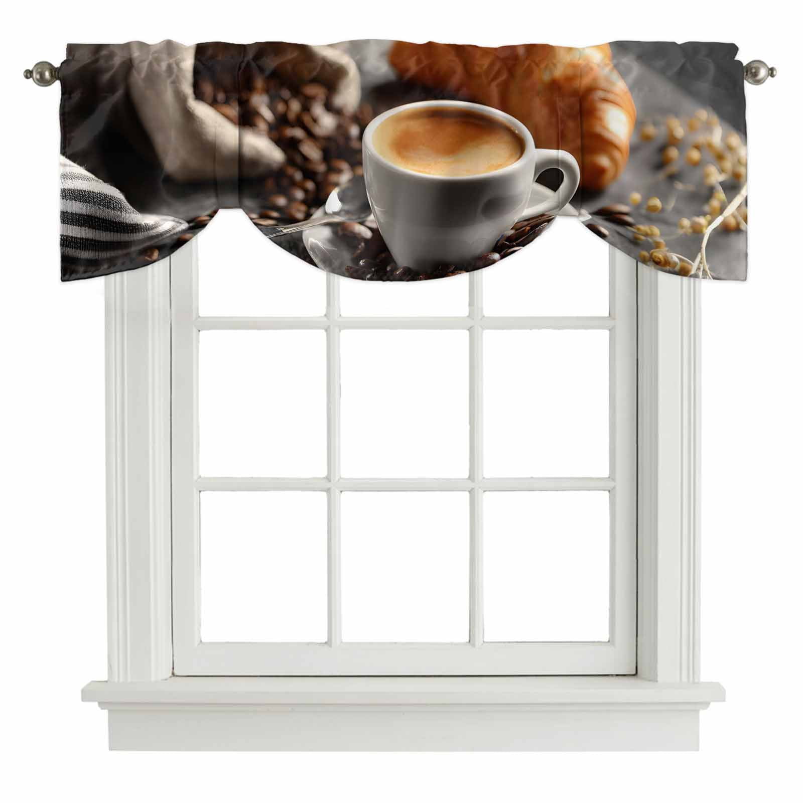Coffee Bread Tie Up Valance Curtains Modern Hot Coffee Cup Croissant ...