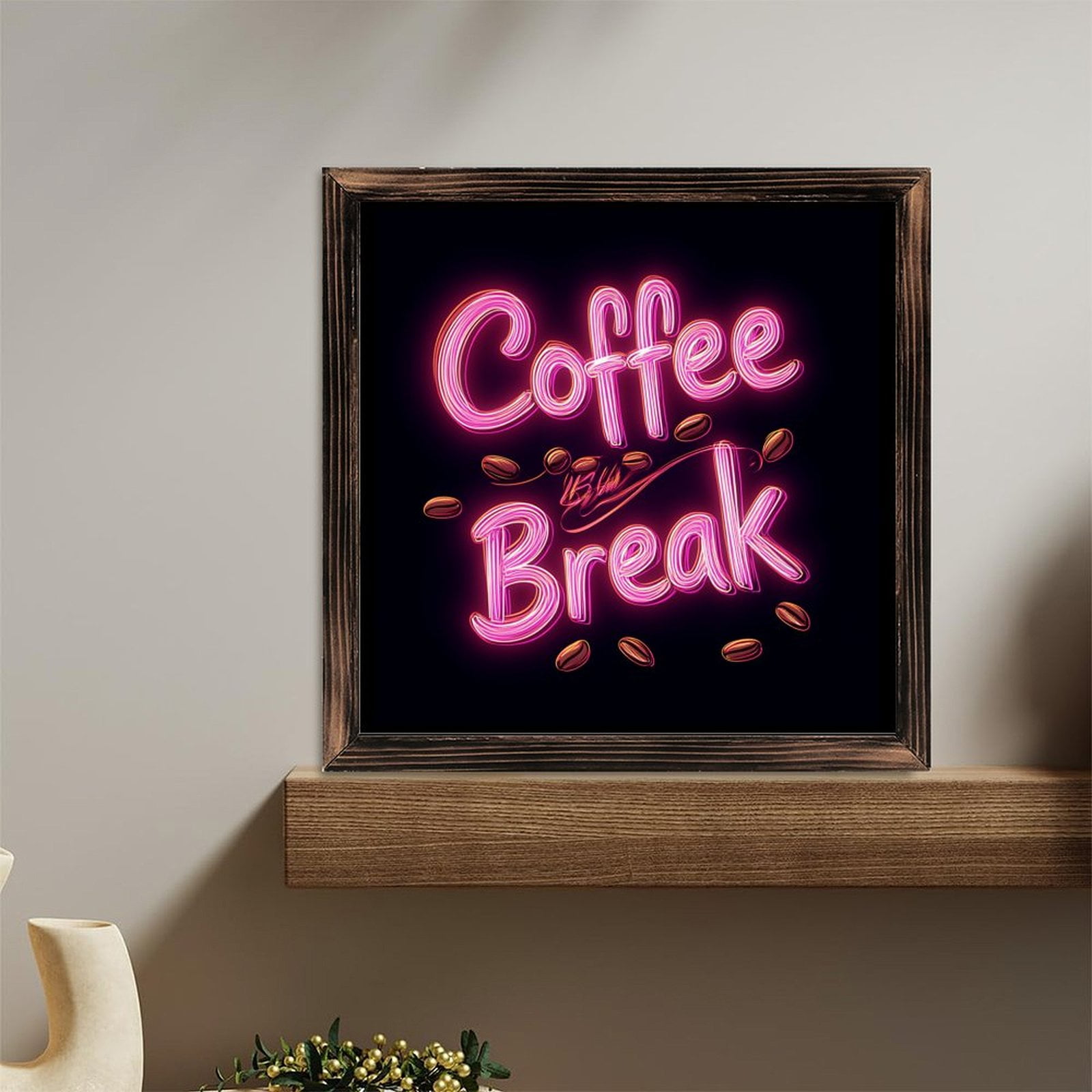 Coffee Break Neon Wooden Sign Wall Plaque - Vintage Art Decoration ...