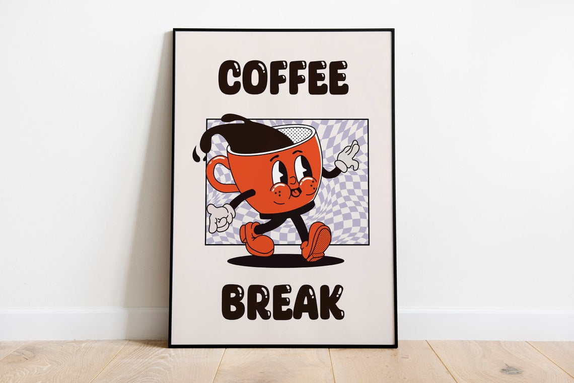 Coffee Break Print,Retro Character, Art Print, Wall Art NO FRAMED ...