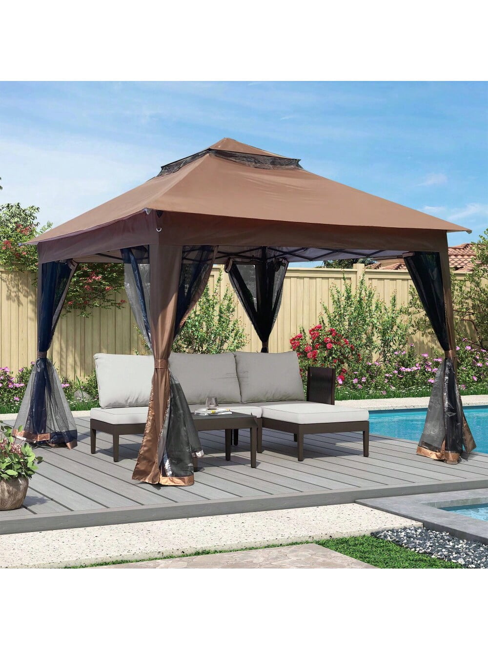 Coffee Brown-11x11 feet 11x11 Pop Up Canopy, Canopy Tent,Outdoor Gazebo ...