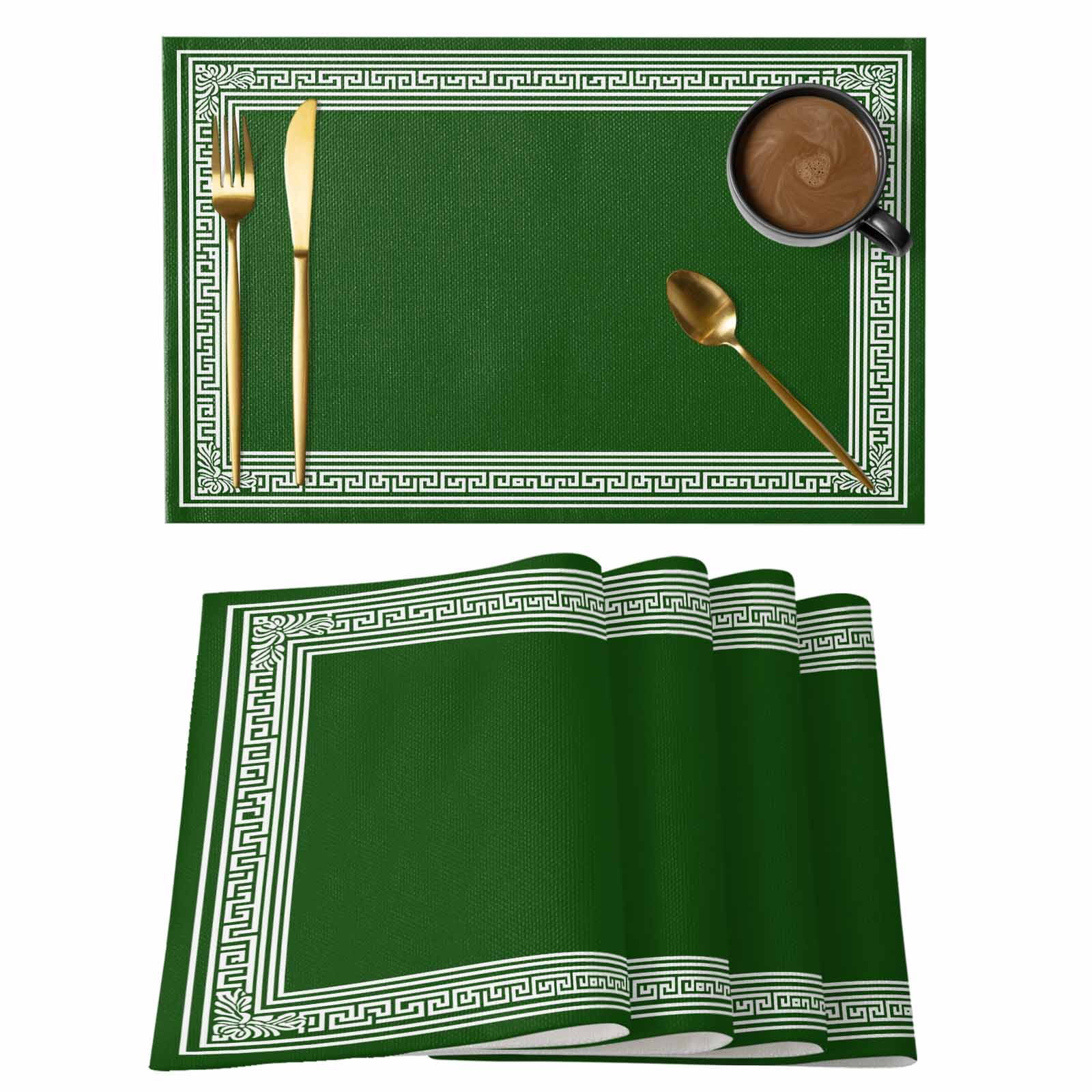 Coffee Brown Abstract Art Placemats Set of 6, Greek Key Geometric ...