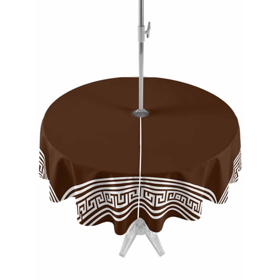 Coffee Brown Abstract Art Round Outdoor Tablecloth with Umbrella Hole ...