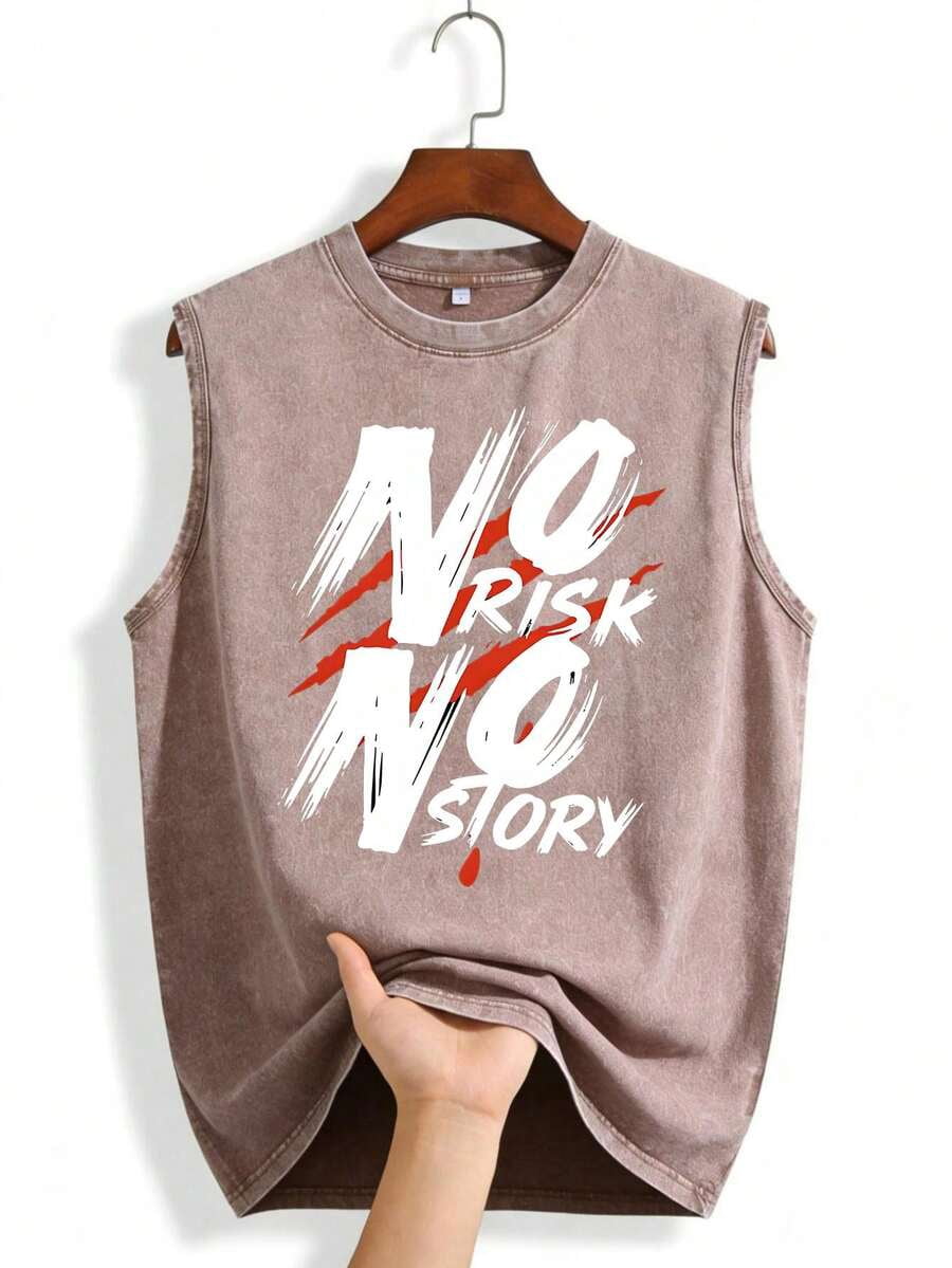 Coffee Brown American Retro Street Style No Risk No Story Graphic ...