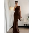 Coffee Brown Asymmetrical One-Shoulder Ruched Bodycon Maxi Dress For ...