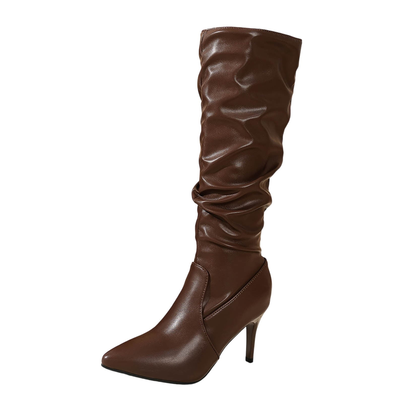 Coffee Brown Flat Boots For Women, Knee-High Design For Added Warmth ...
