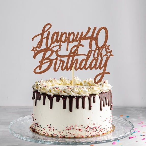 Coffee Brown Glitter Happy 40th Birthday Cake Topper, Fortieth ...