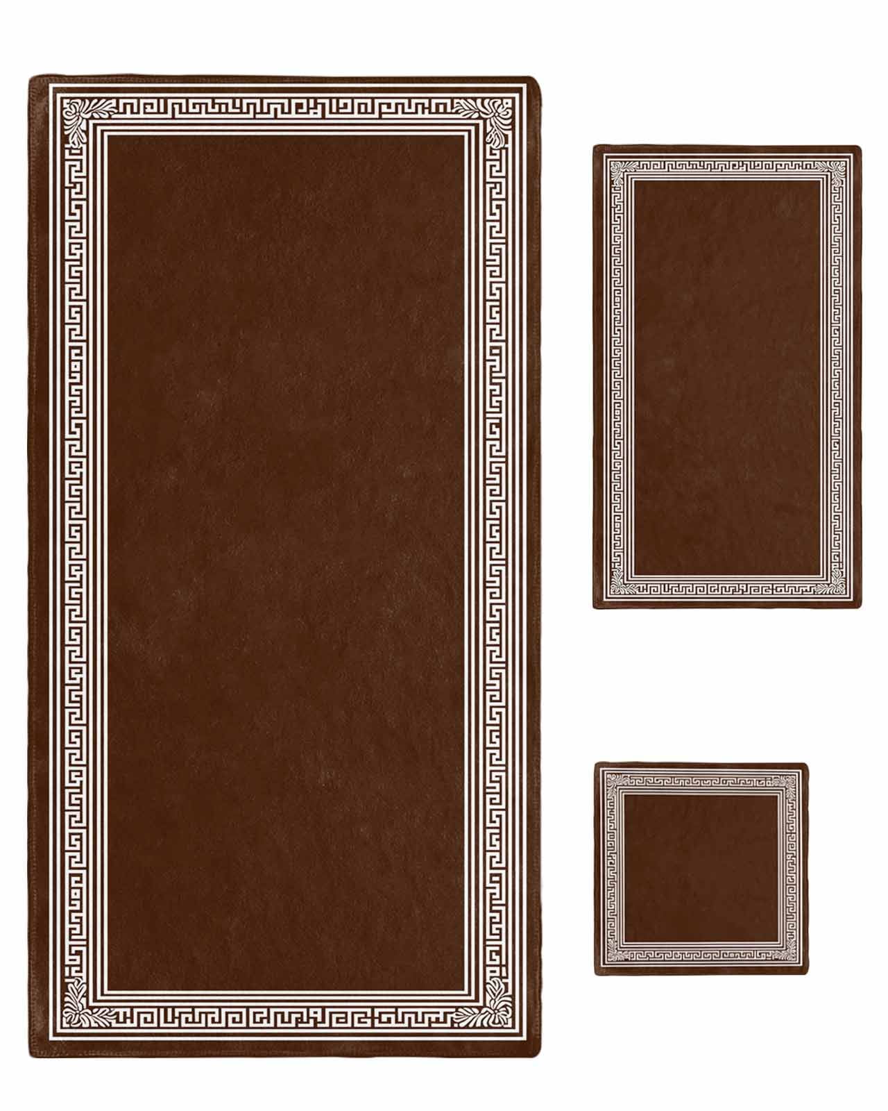 Coffee Brown Greek Key Bath Towels for Bathroom Set,Luxury Microfiber ...