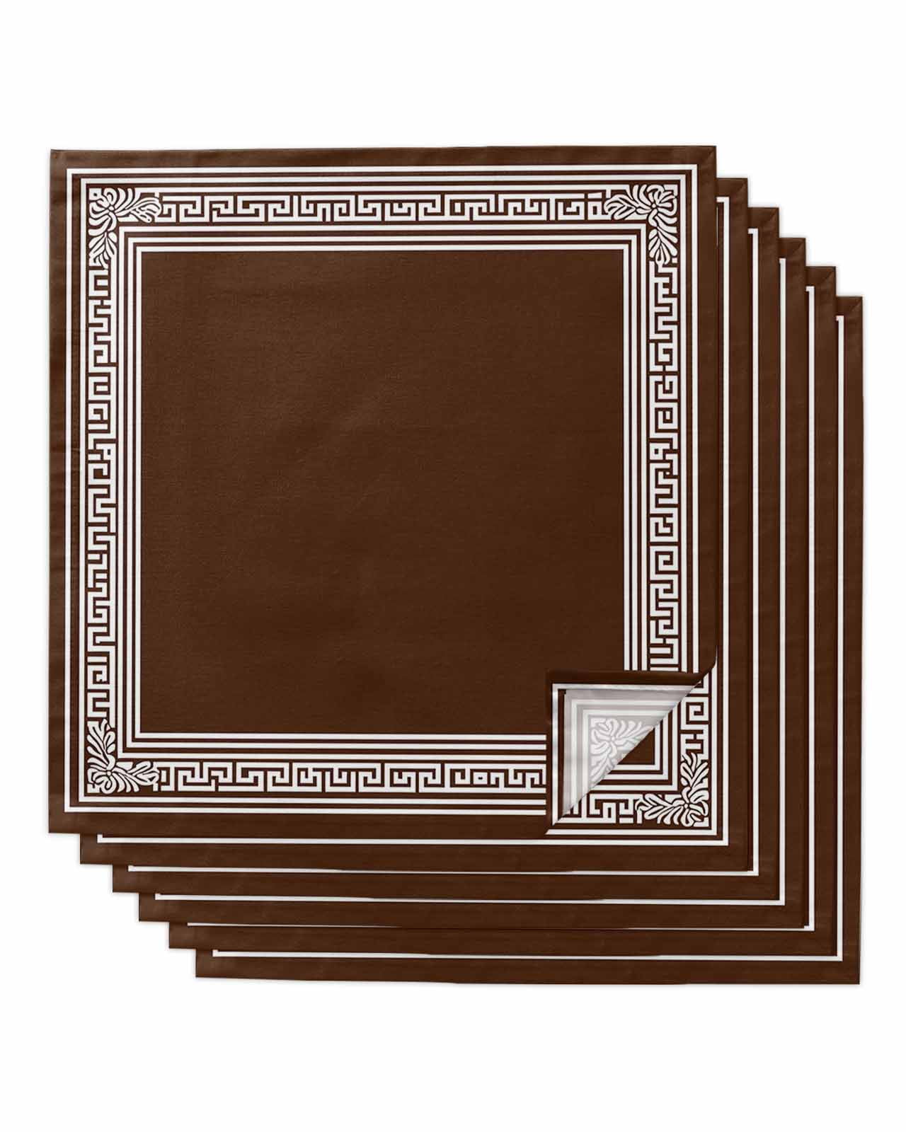 Coffee Brown Greek Key Cloth Napkins Set of 6 Reusable Dinner Napkins ...