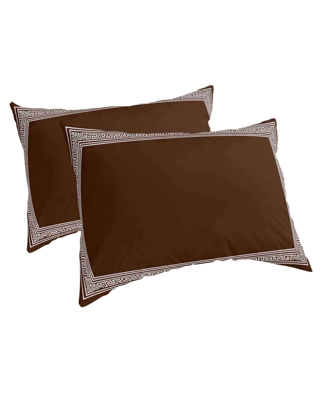 Coffee Brown Greek Key Pillow Covers Queen Size 2 Pack, Geometric ...