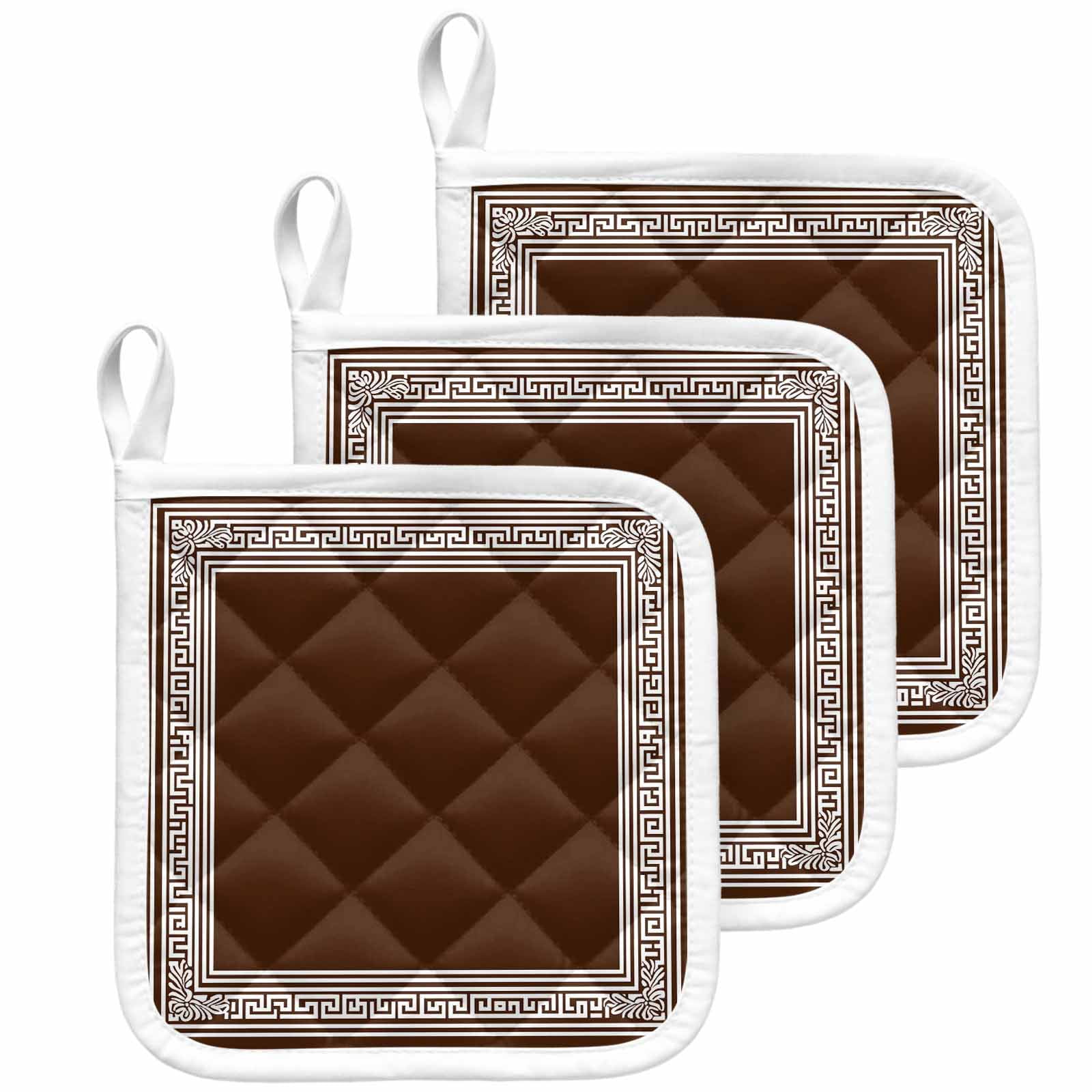 Coffee Brown Greek Key Pot Holders for Kitchen Heatproof Potholder, 3 ...