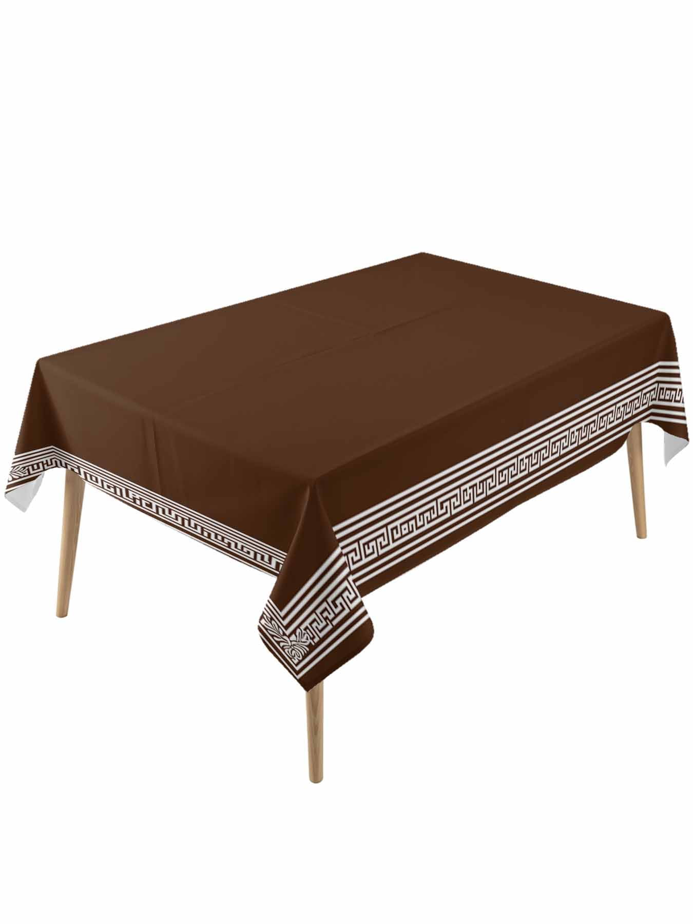 Coffee Brown Greek Key Table Cloth, Geometric Greece Ancient Farmhouse ...