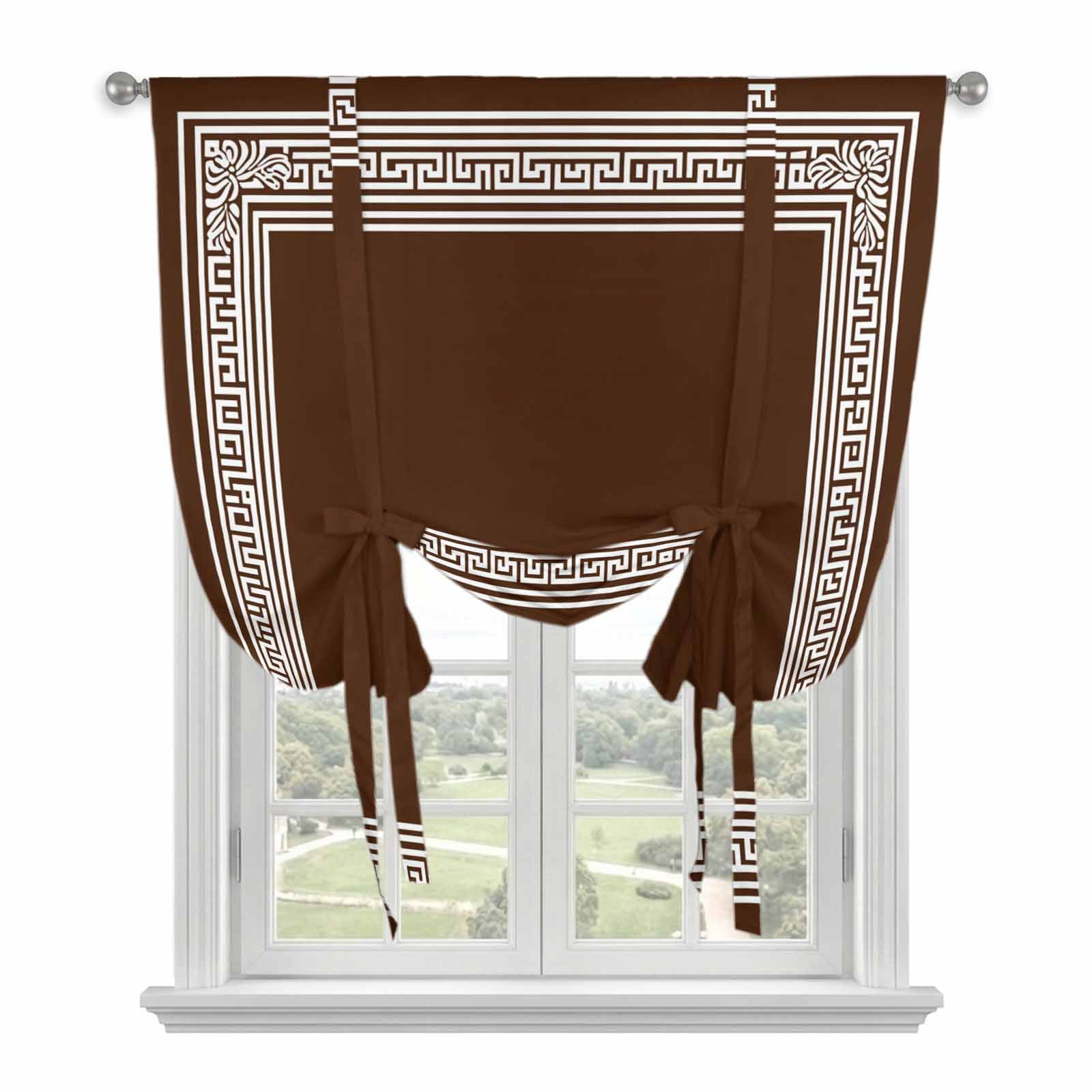 Coffee Brown Greek Key Tie Up Curtain Valance for Window,Adjustable ...