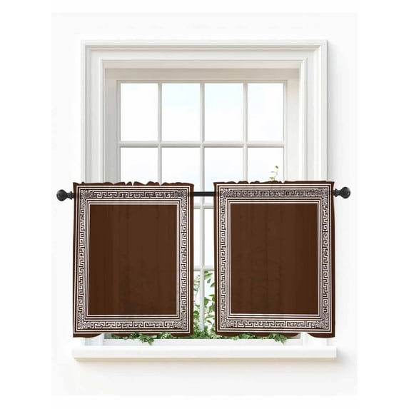 Coffee Brown Greek Key Tier Curtains 24 Inch Length,Sheer Curtains for ...