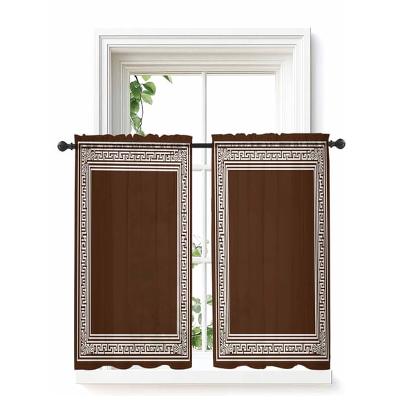 Coffee Brown Greek Key Tier Curtains 45 Inch Length,Sheer Curtains for ...