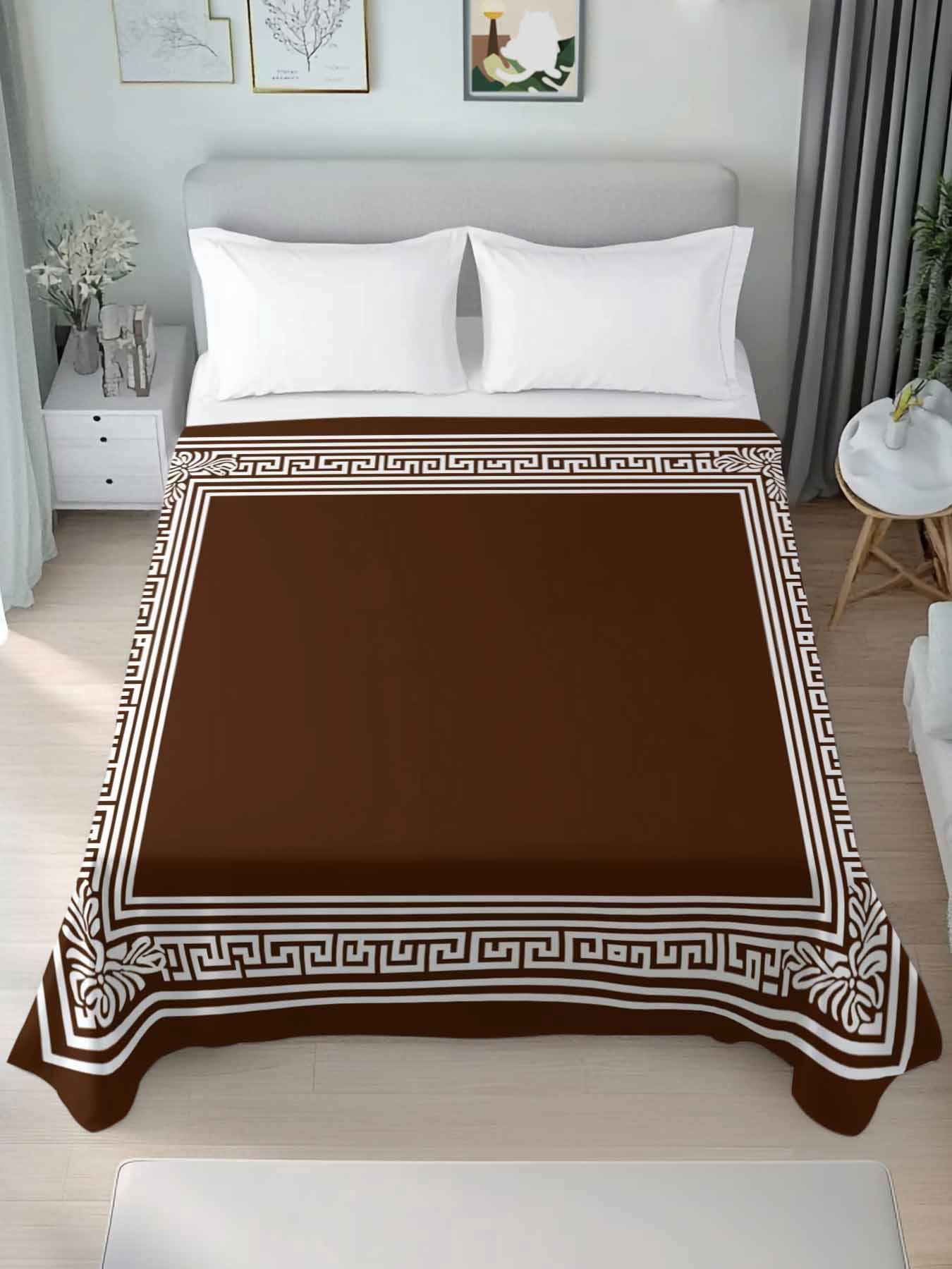 Coffee Brown Greek Key Twim Size Flat Sheet, Wrinkleproof & Fadeproof ...