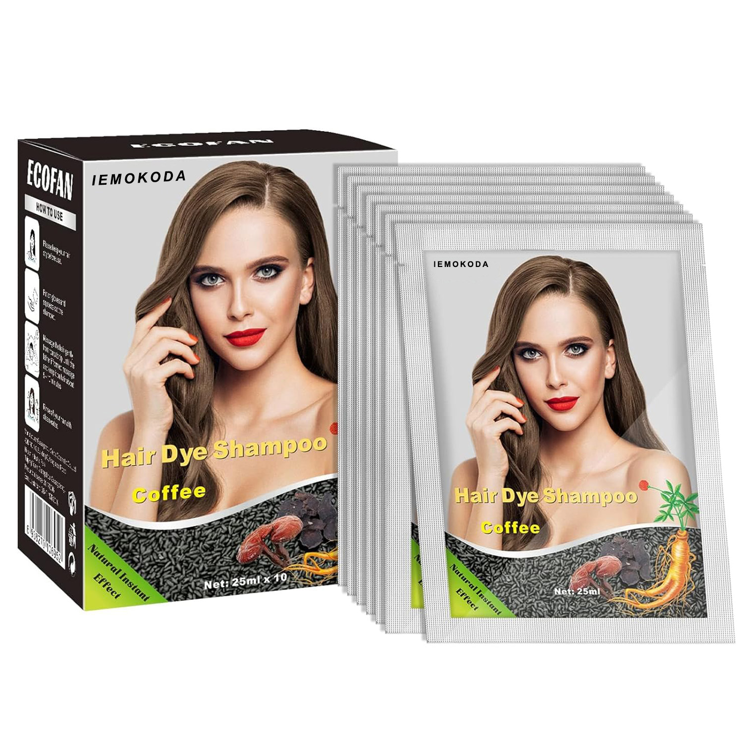 Coffee Brown Hair Dye Shampoo 3 in 1 Natural Hair Color Shampoo 10 PCS ...