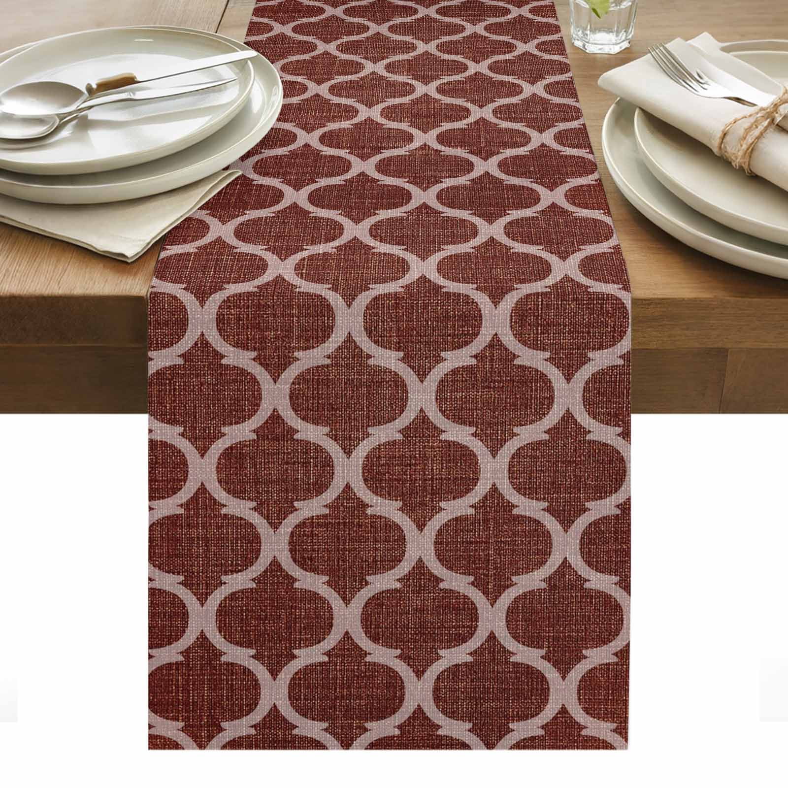 Coffee Brown Plaid Cotton Linen Table Runner Retro Country Moroccan ...