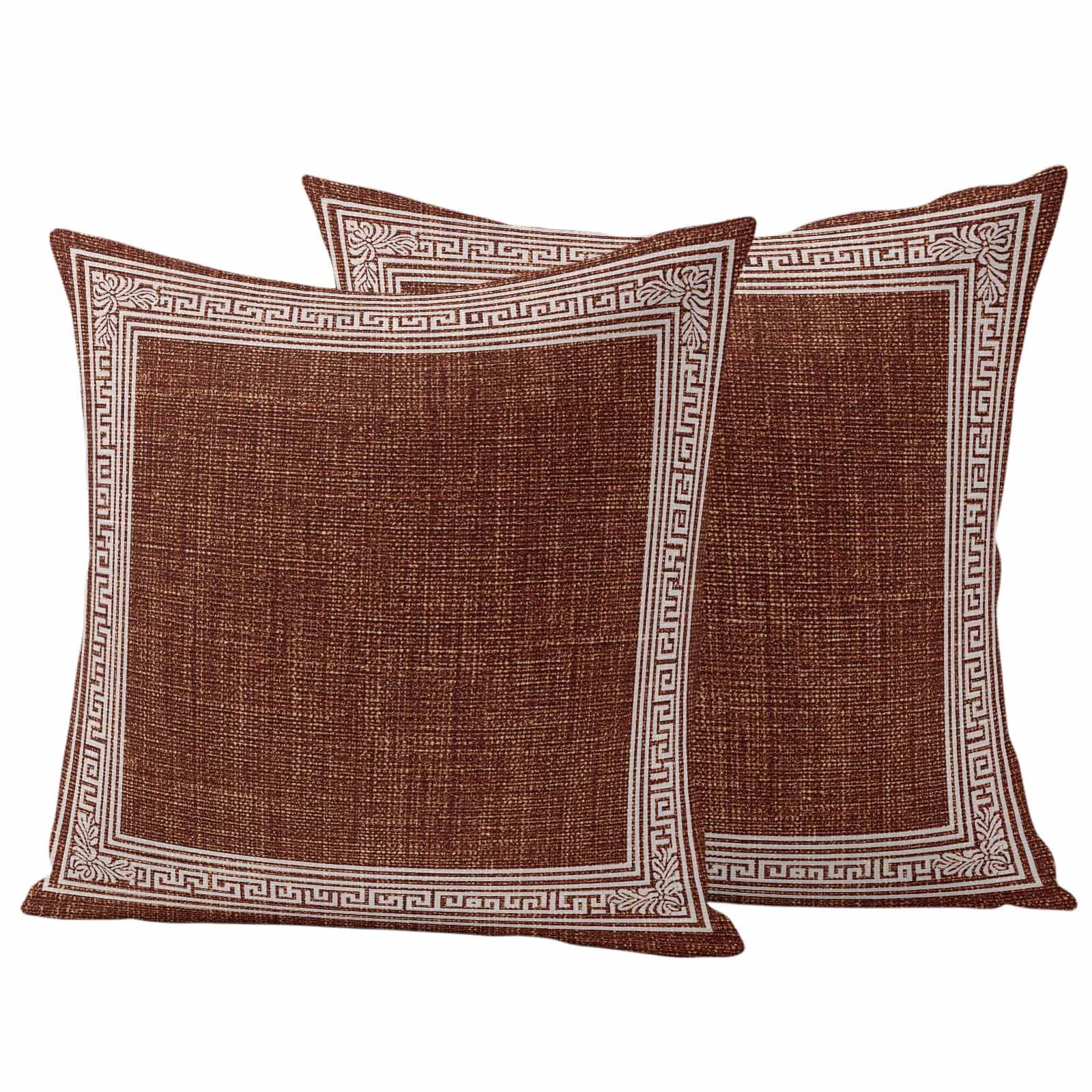Coffee Brown Retro Greek Key Outdoor Waterproof Pillow Covers ...