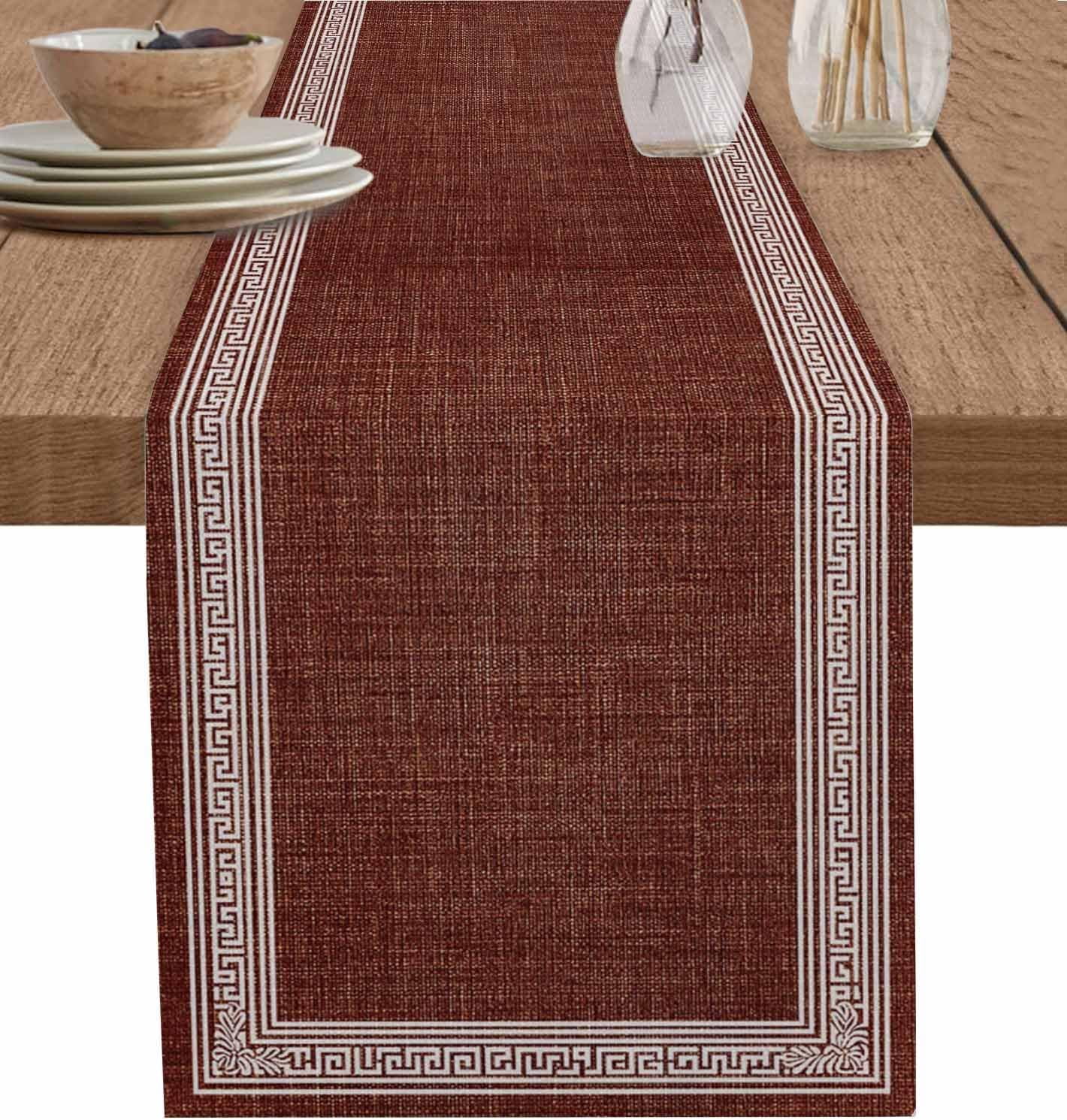Coffee Brown Retro Greek Key Short Table Runners 48 Inches, Cotton ...