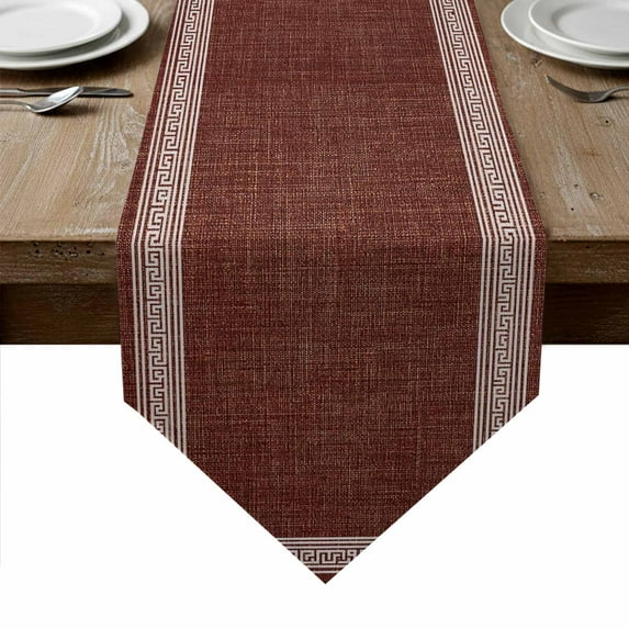 Coffee Brown Retro Greek Key Table Runner Linen Burlap Table Runner 120 ...