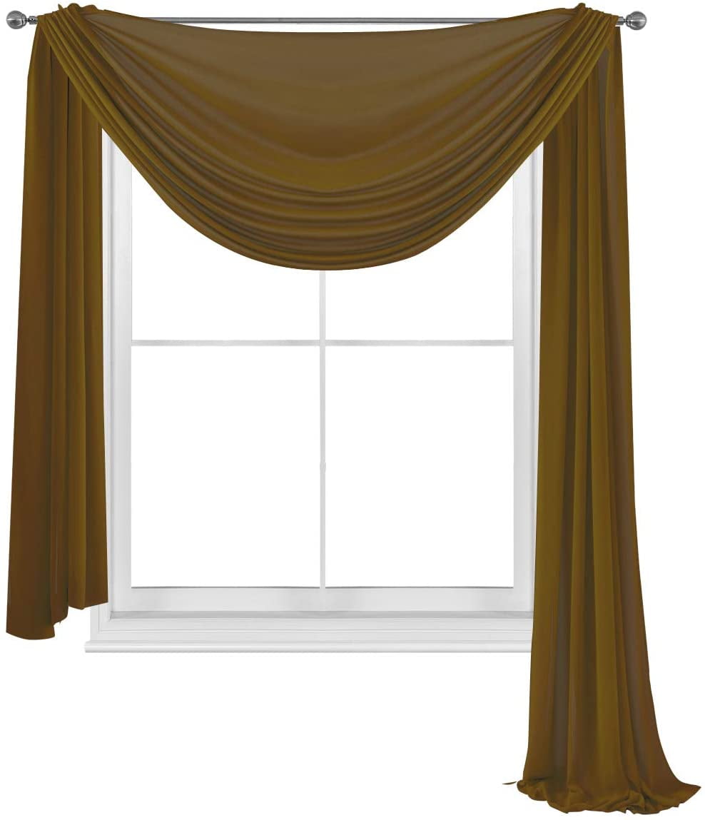 Coffee Brown Scarves Elegance Sheer Voile Window Curtain Scarf Fully ...