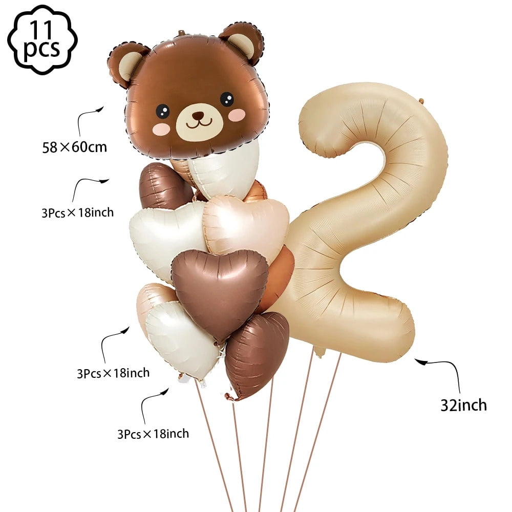 Coffee Brown Teddy Bear Balloon Number Heart Balloon set kids girls ...