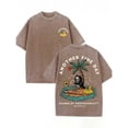Coffee Brown Washed Cotton Retro Graphic Tee With Skull, Palm Tree ...