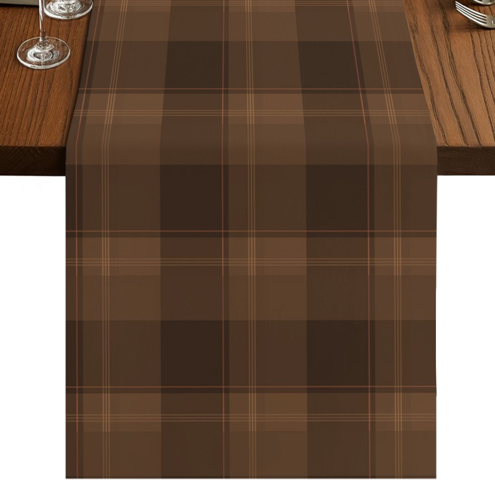 Coffee Buffalo Plaid Burlap Cotton Table Runner 13x48 Inches Long ...