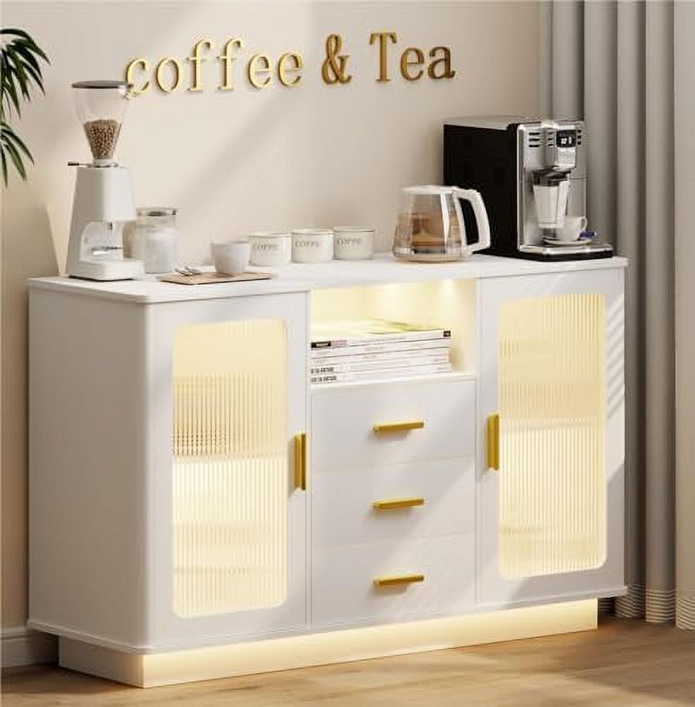 Coffee Cabinet with RGB Lights Sideboard Buffet Cabinets with Charging ...