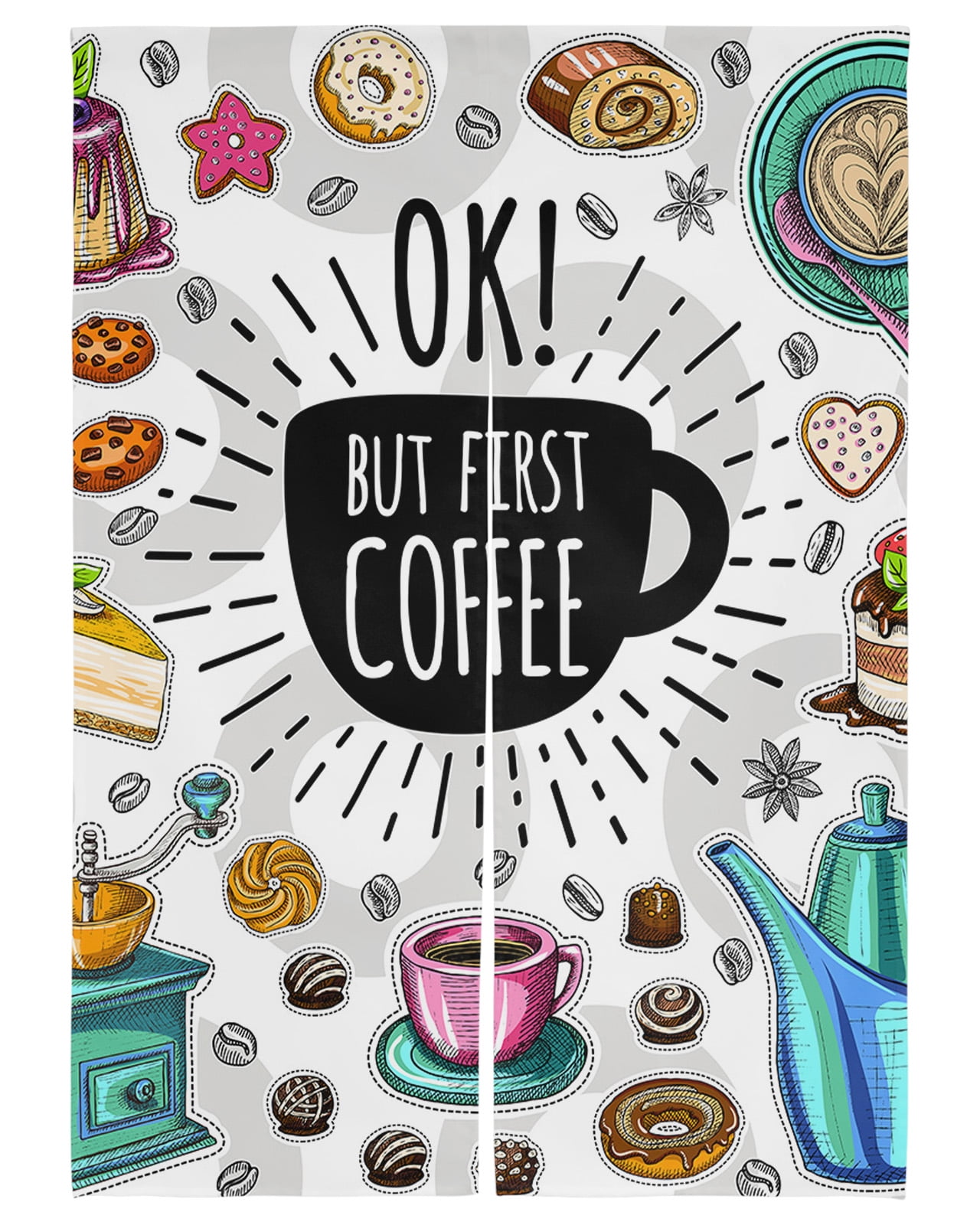 Coffee Cafe Door Curtain Doodle Teapot Cup Food Japanese Noren Curtains ...