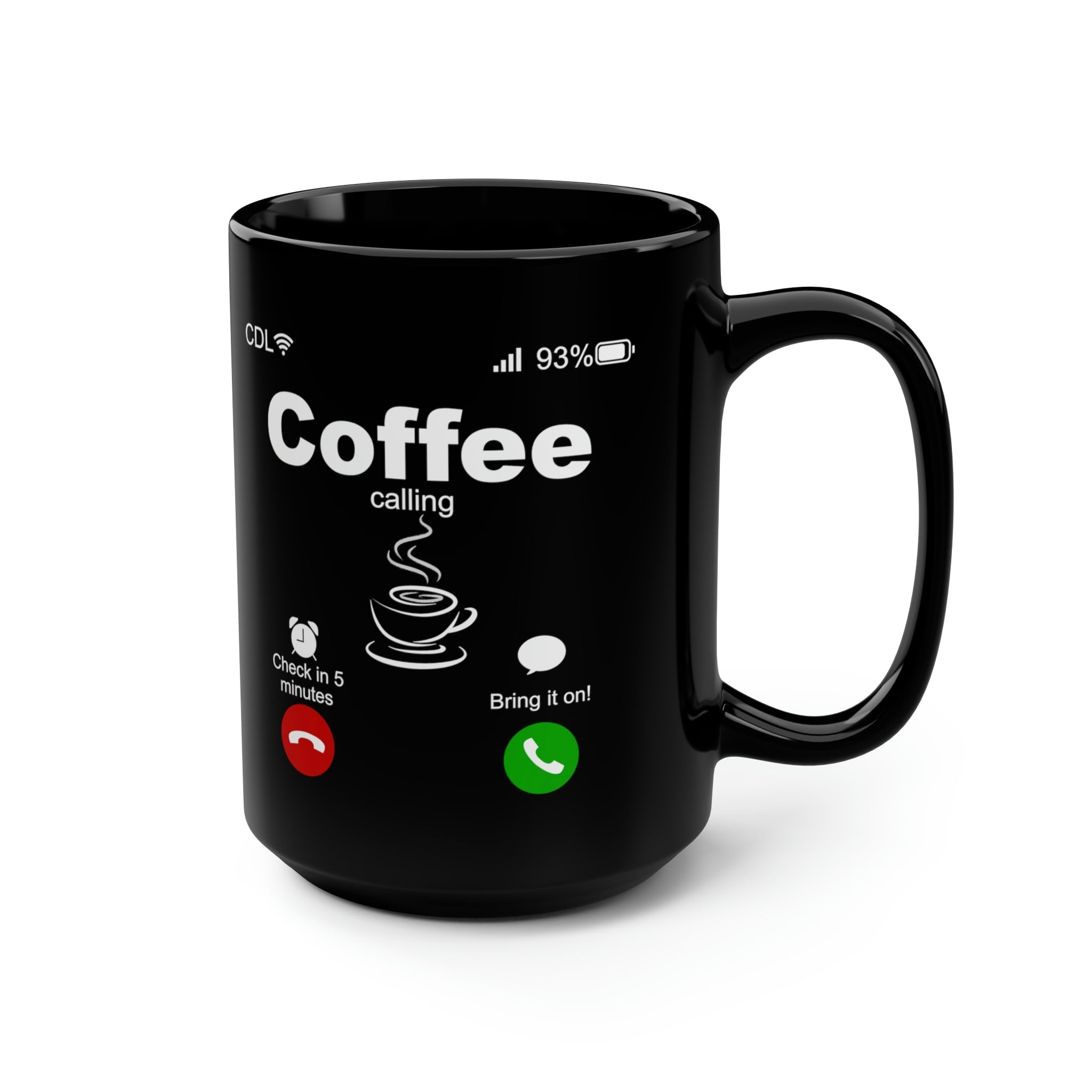 Coffee Calling Microwave and Dishwasher Safe Black Ceramic Mug, 15 fl ...