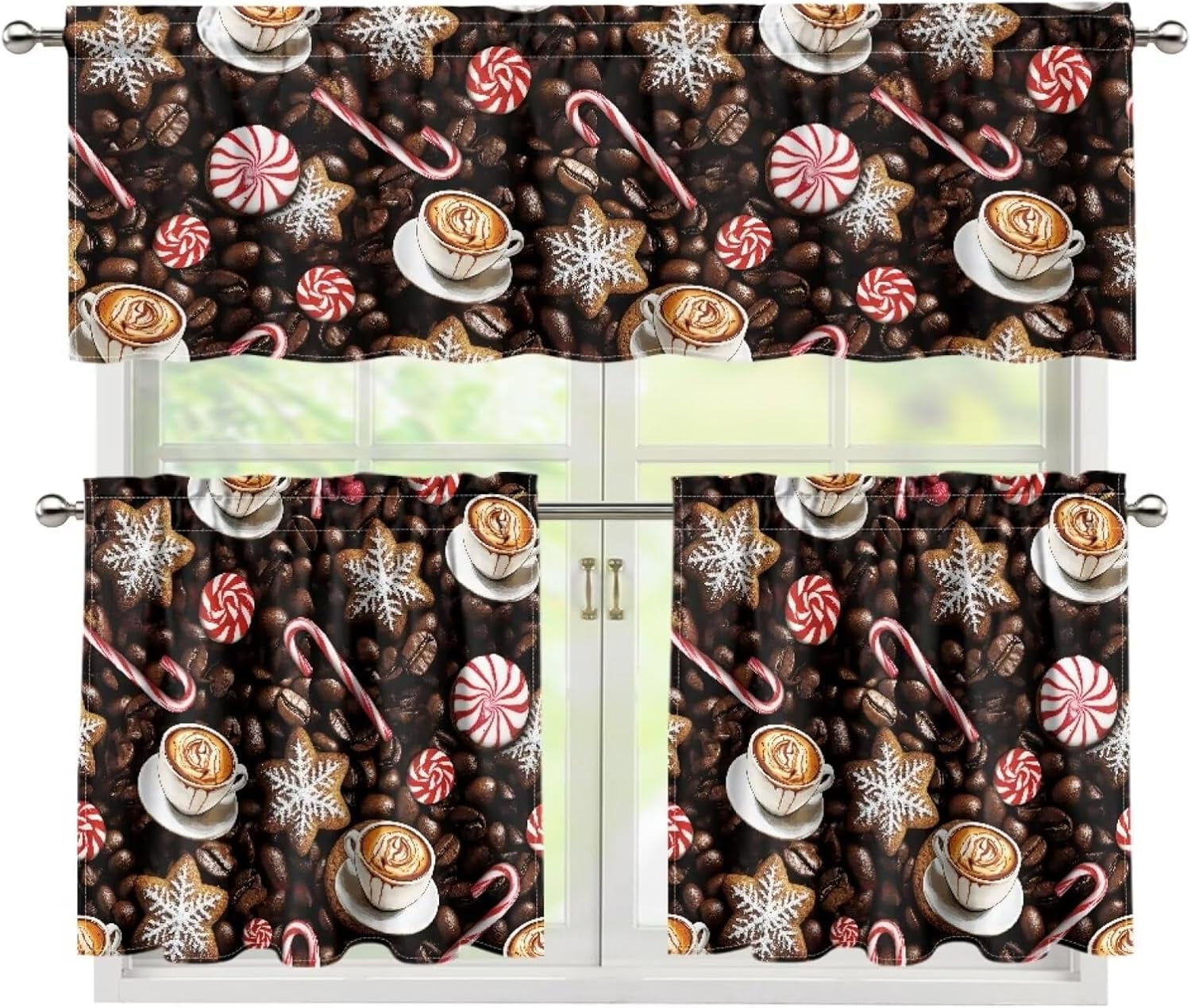 Coffee and Cane Candy Kitchen Curtain Valance and Tiers Set of 3 Coffee ...