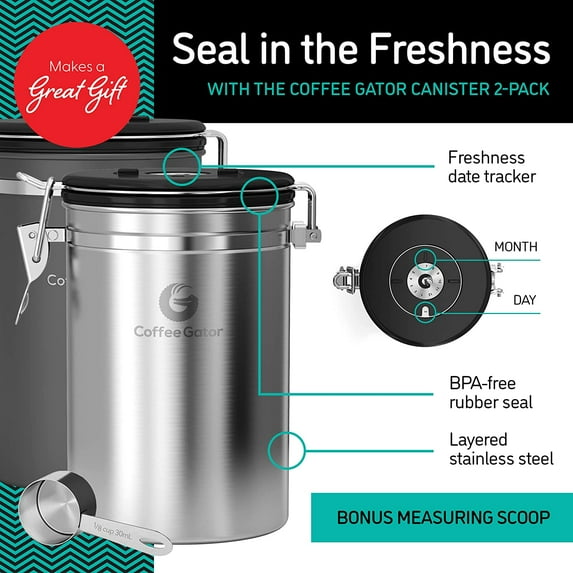Coffee Canister, 2pack 22oz Airtight Stainless Steel Kitchen Food ...
