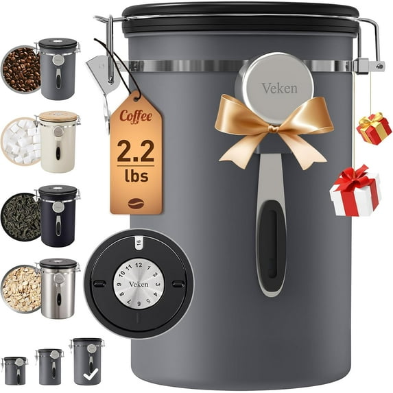 Coffee Canister, 39OZ Large, Airtight Stainless Steel Food Storage ...