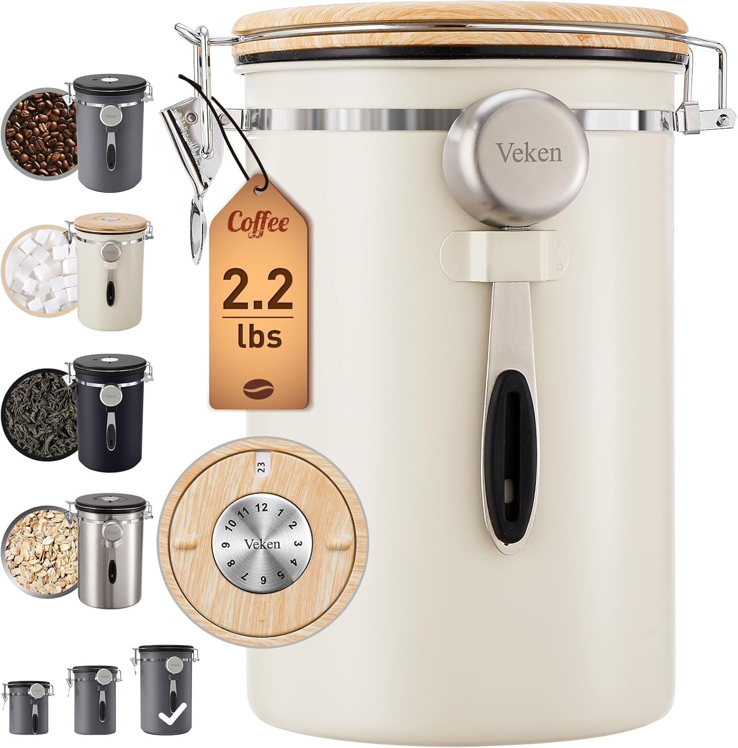 Coffee Canister, 39OZ Large, Airtight Stainless Steel Food Storage ...