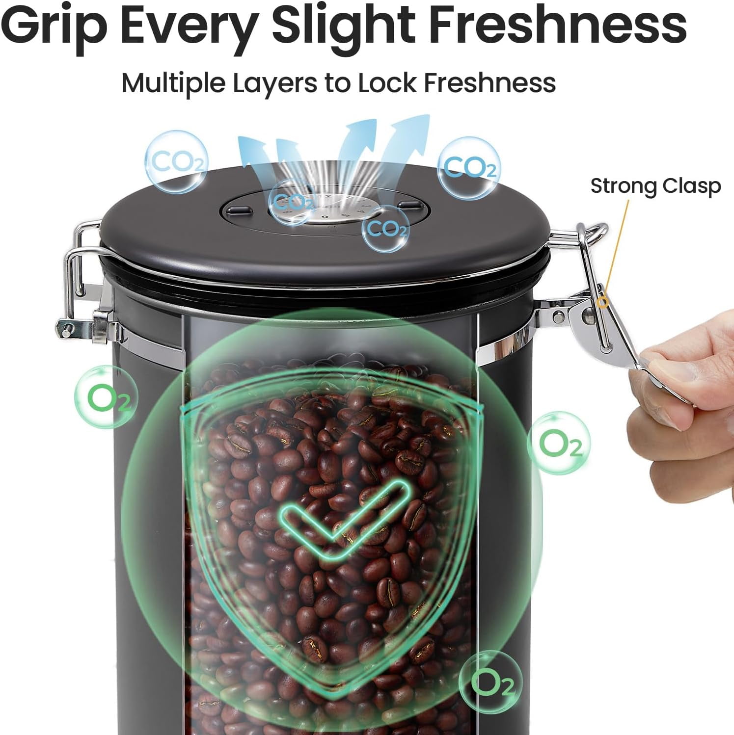 Coffee Canister, 39OZ Large, Airtight Stainless Steel Food Storage ...