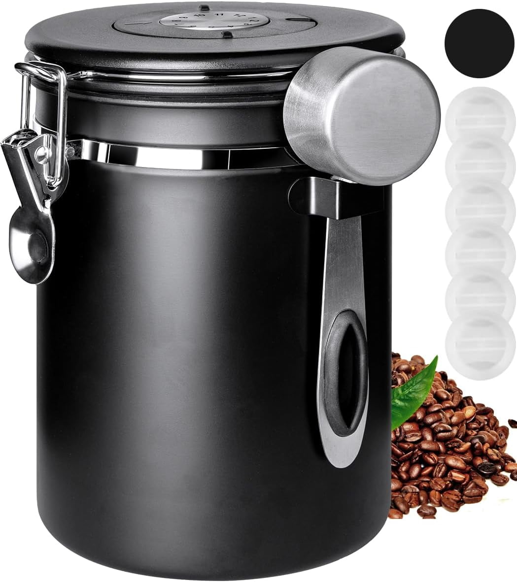 Coffee Canister with Airtight Lid, 22oz, 60 fl oz White, Stainless ...