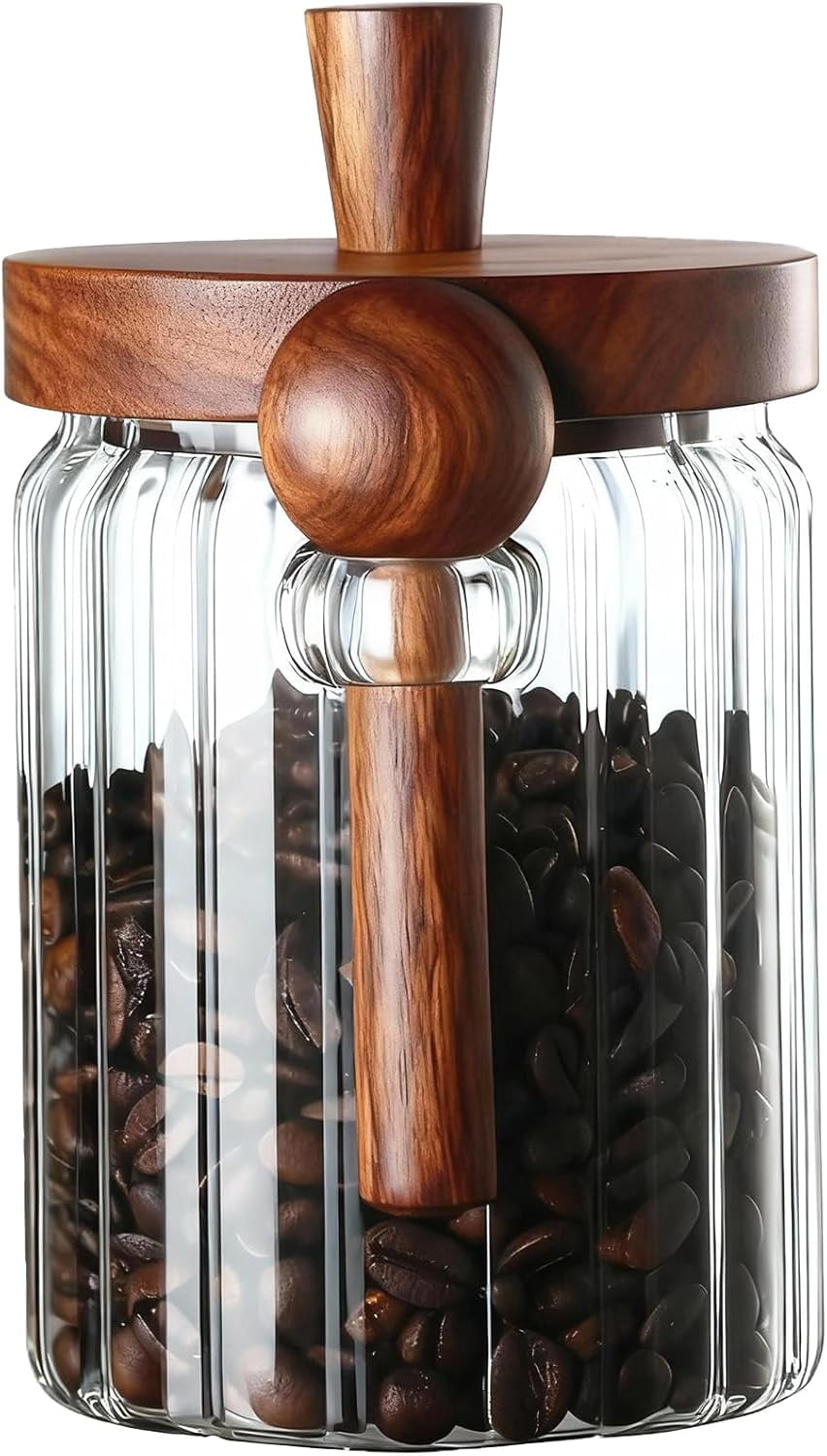 Coffee Canister, Coffee Container with Wooden Spoon and Lid, Ribbed ...