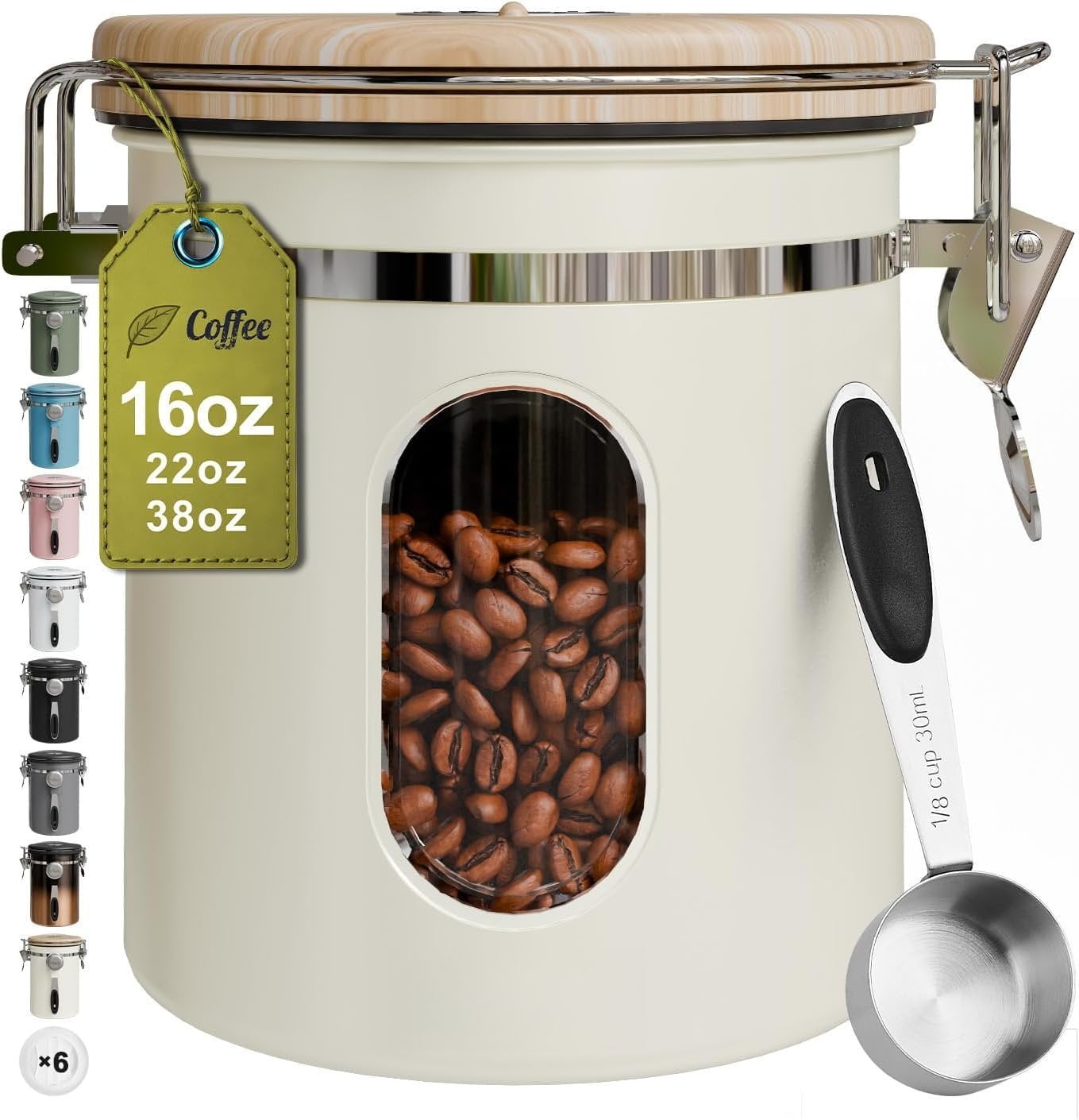 Coffee Canister with Window, Airtight Stainless Kitchen Storage ...